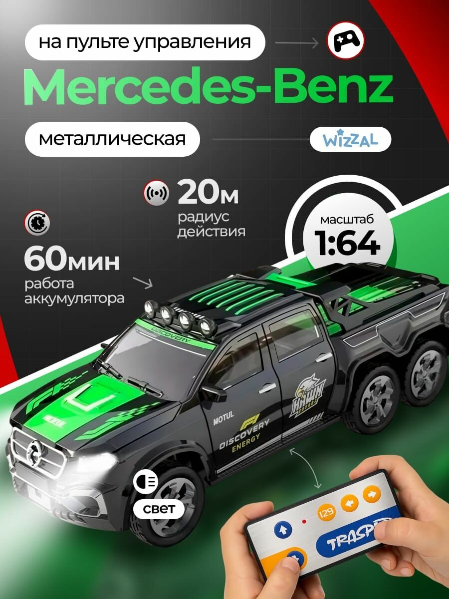 Машинка на пульте управления, металлическая игрушка на радиоуправлении для мальчиков Mercedes-Benz Мерседес черный