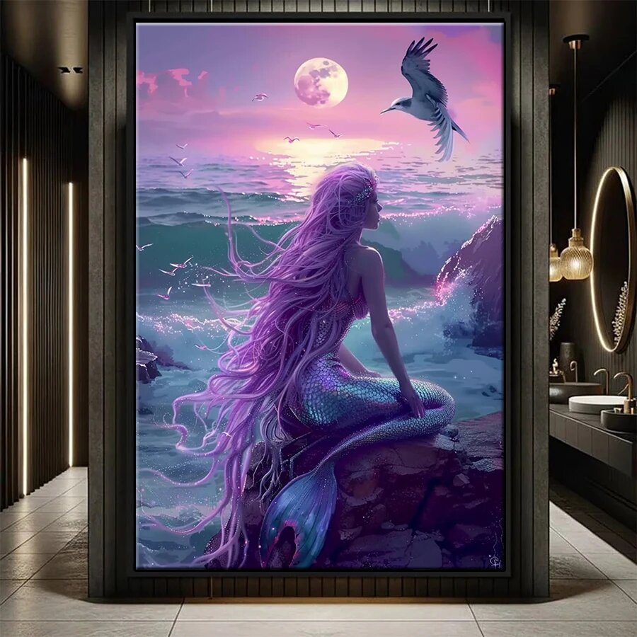 Алмазная живопись XFRYJIA Новая пляжная Русалка round 30x45cm