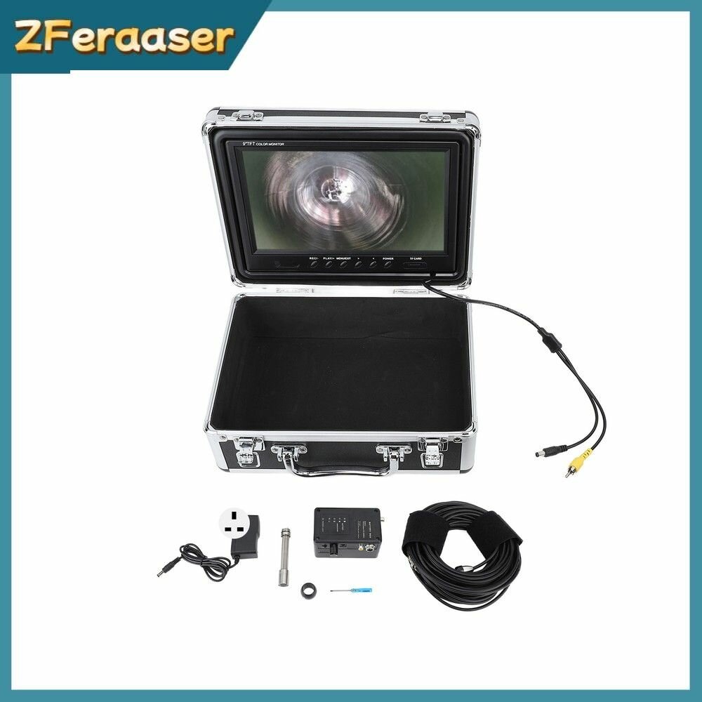 Камера эндоскопа, 17 мм, 20 м, 9-дюймовый HD-дисплей, IP68, для сантехников