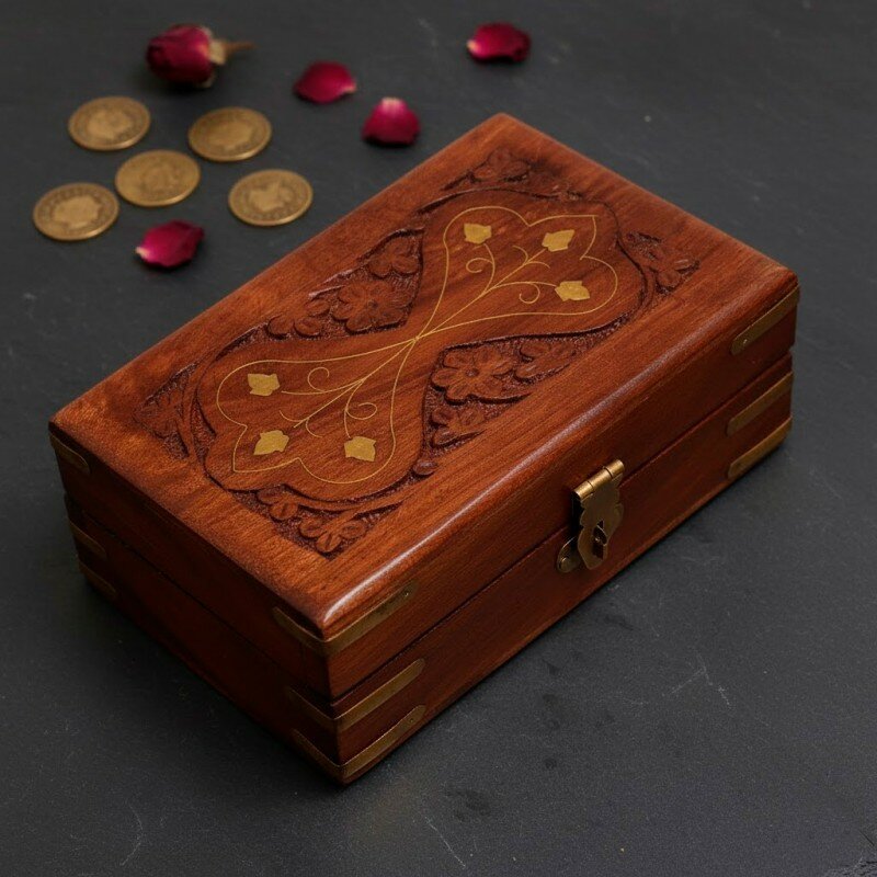 Деревянная шкатулка Пион, малая