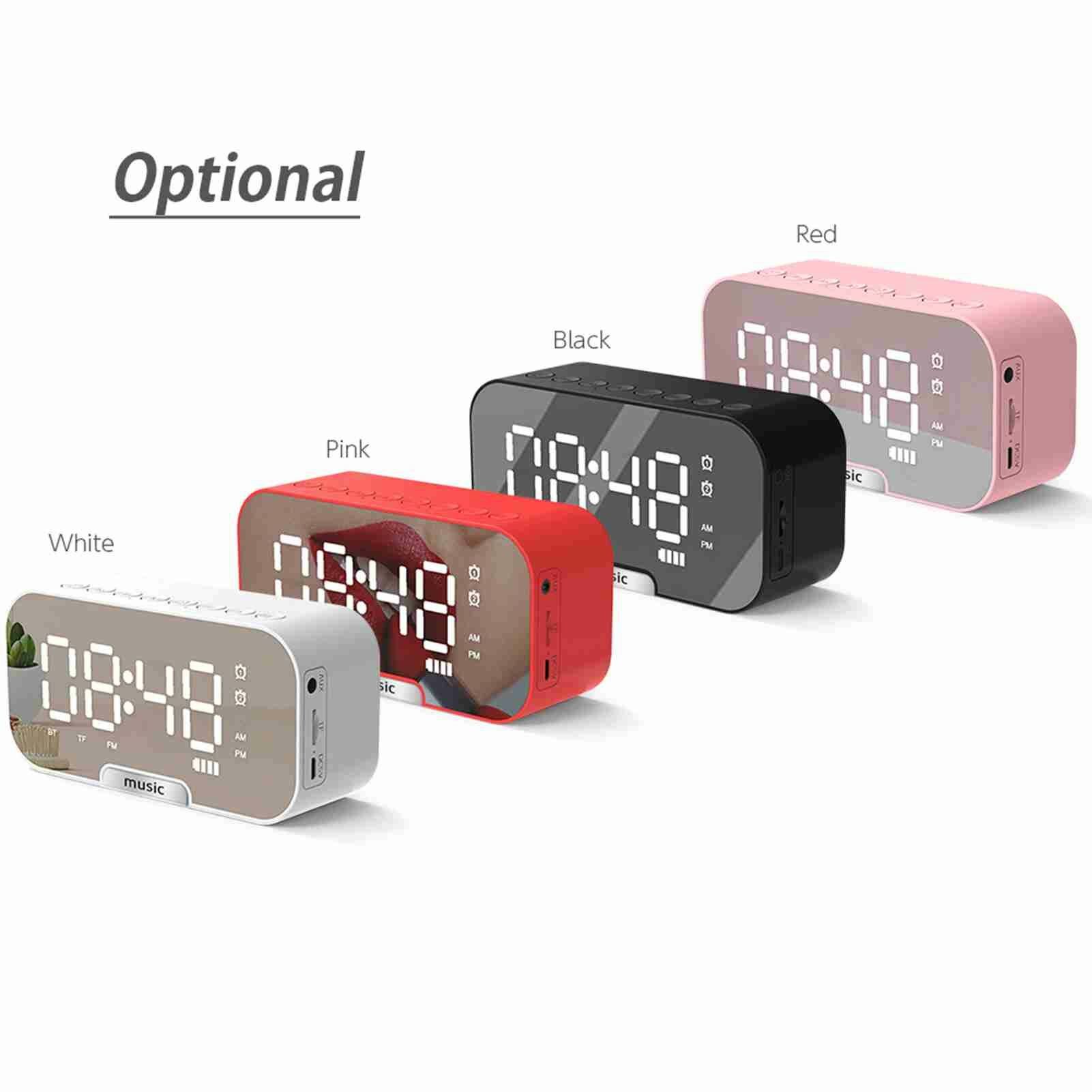 Цифровой будильник с Bluetooth колонкой и FM радио, зеркальная поверхность, 2 будильника, поддержка TF карты