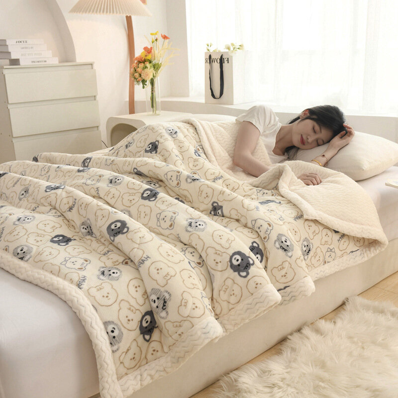 Молочный бархатный трехслойный стеганый плед, зимний утолщенный плед, офисный плед для сна, бархатный плед, оптовая продажа