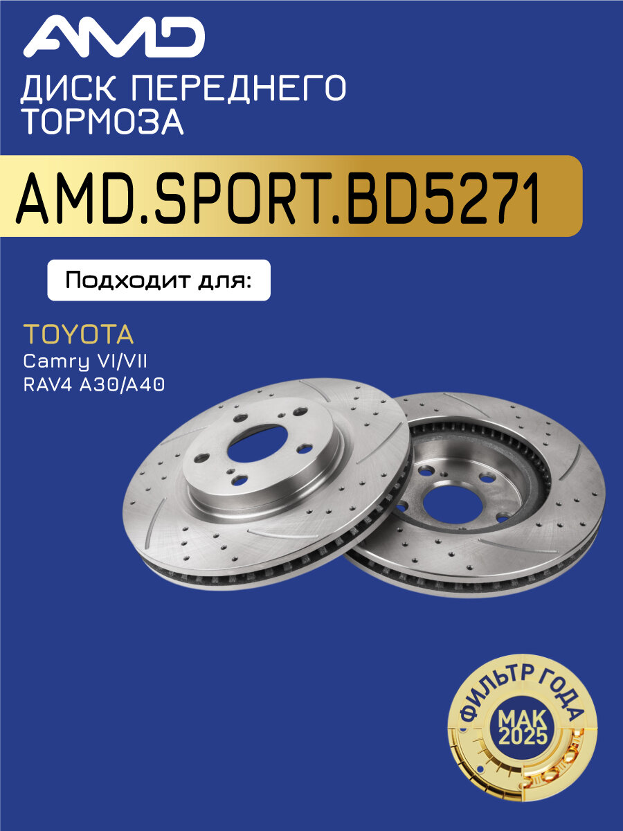 Диск тормозного механизма AMD 4351233140, для Toyota Camry/RAV4, передний, с перфорацией