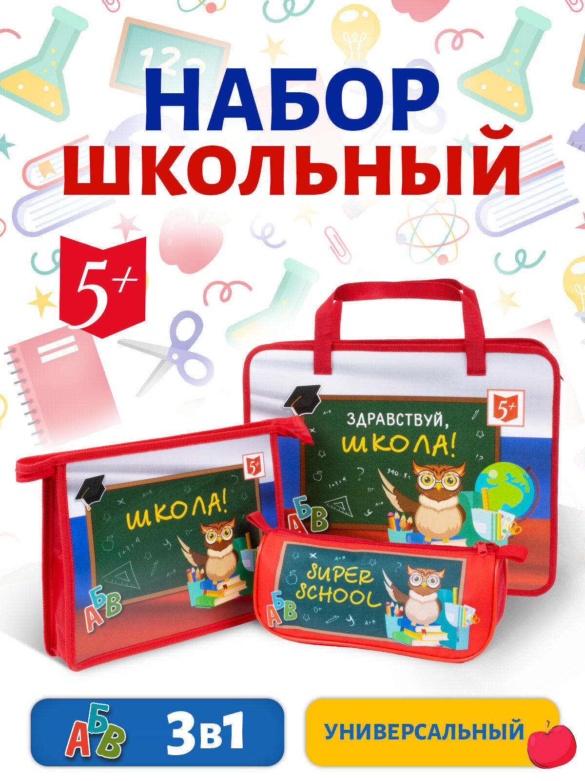 Школьный набор "сова" (папка с ручками А4, пенал, папка А5)