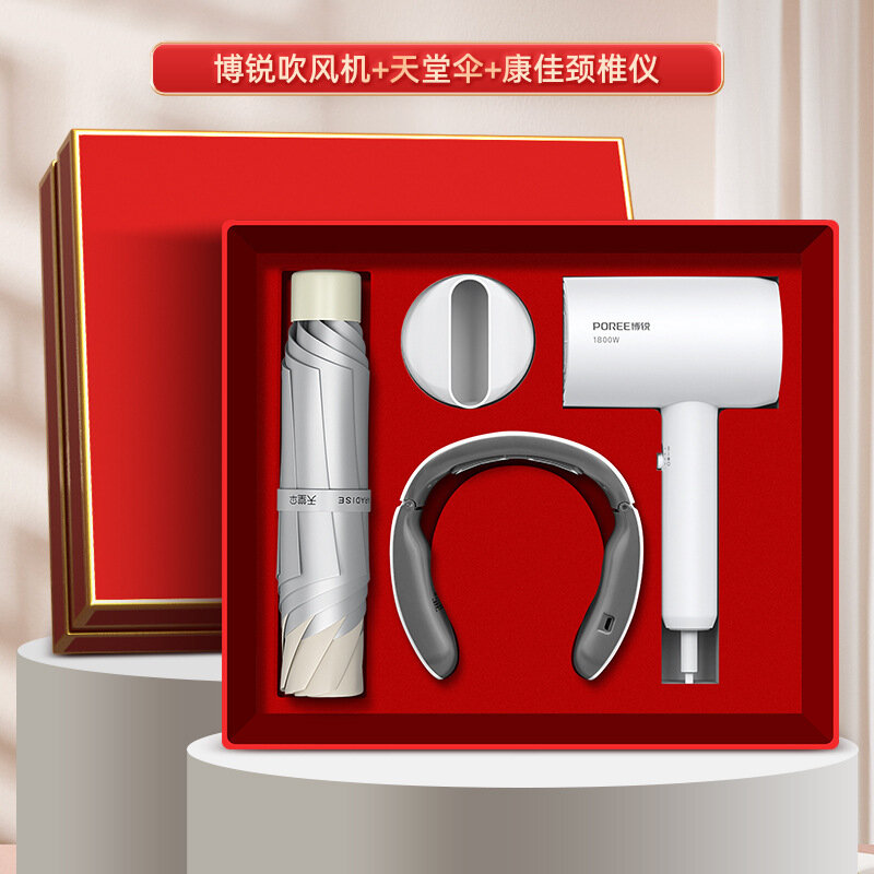 Бизнес-подарок: набор массажера для шеи Konka, фена и термоса, корпоративный подарок для клиентов с индивидуальным логотипом