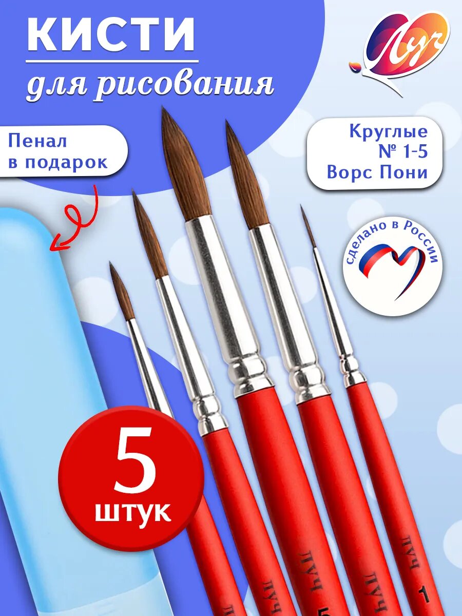 Луч Набор кистей с пеналом, 5 шт
