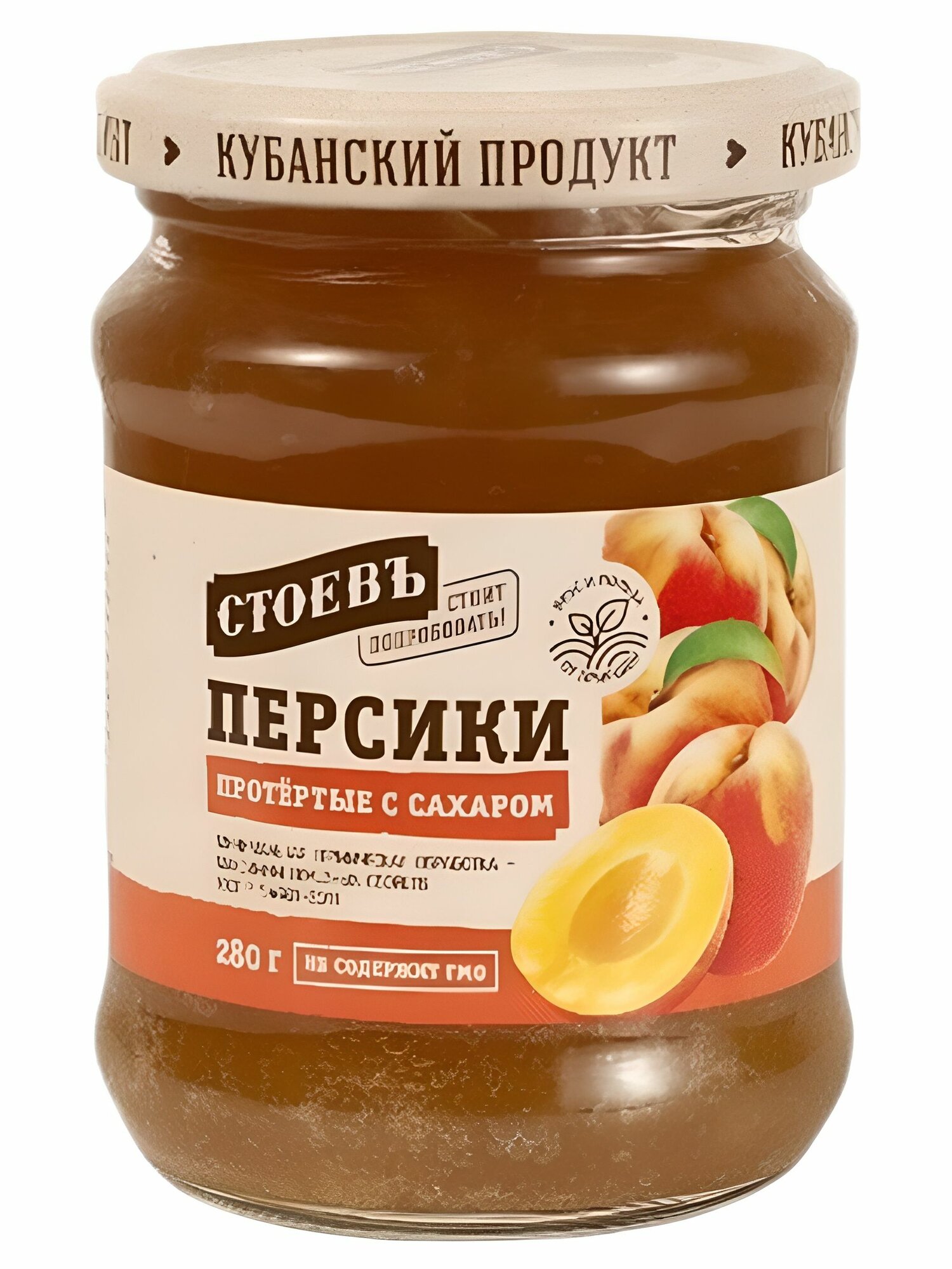Персики протертые с сахаром Стоевъ 280 грамм, 1 банка