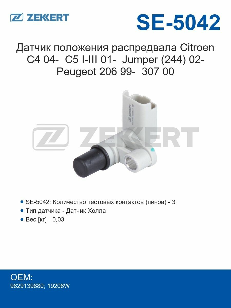 Zekkert Датчик положения распредвала Citroen C4 04- C5 I-III 01- Jumper (244) 02- Peugeot 206 99- 307 00