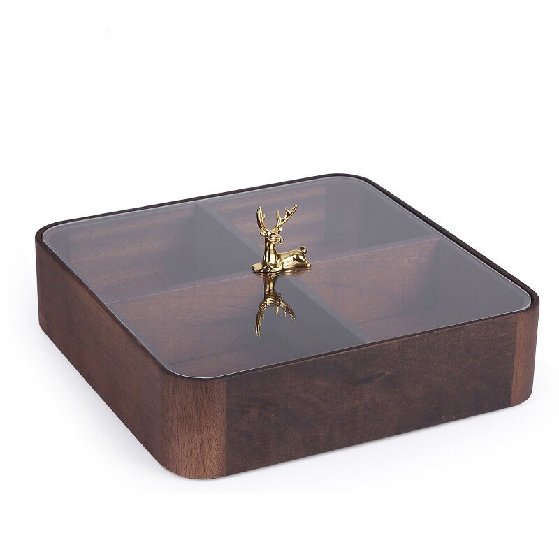 Деревянный олень из орехового дерева (дорога) с крышкой, стекируемая тарелка для закусок, семян подсолнечника, фруктов, набор для чая в гостиной, коробка для хранения, коробка для сухофруктов