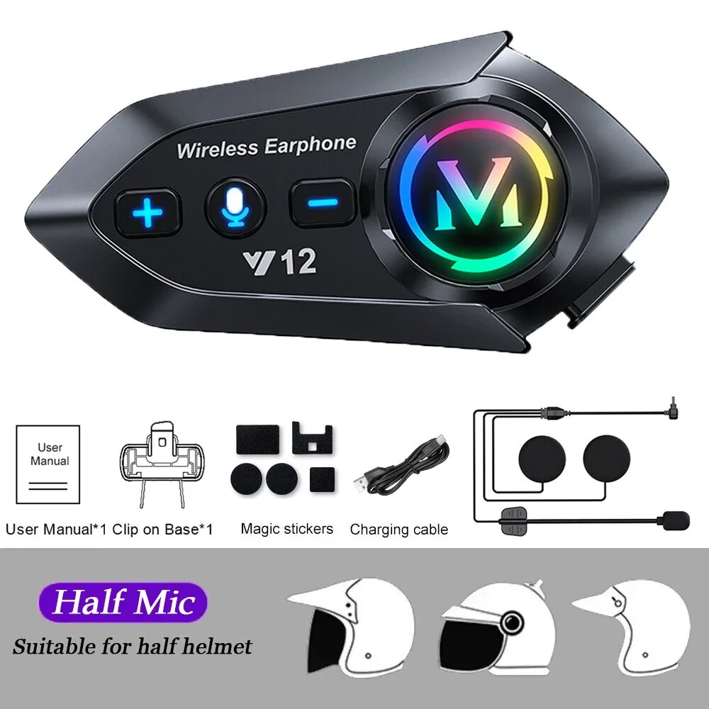 Bluetooth 5,4 гарнитура для шлема, беспроводной комплект громкой связи для звонков, Half Mic