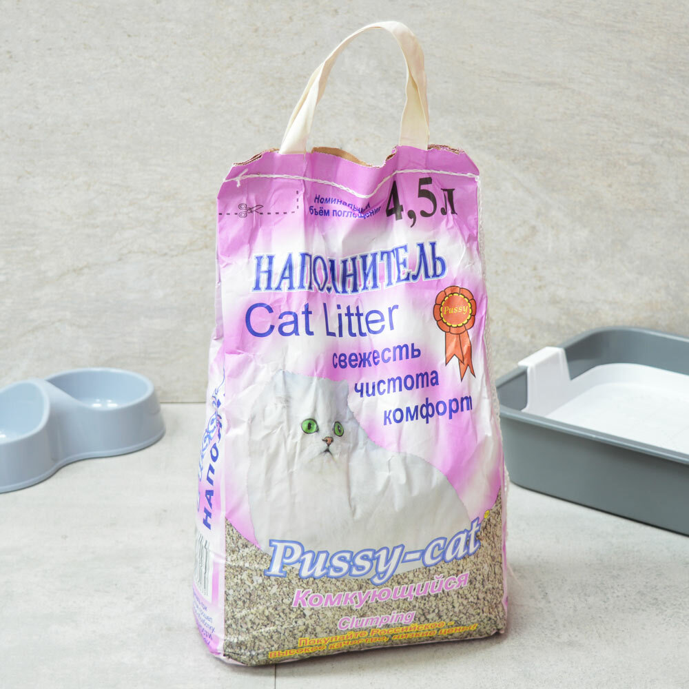 Наполнитель комкующийся для кошачьего туалета Pussy-cat 4,5 л, контроль запаха