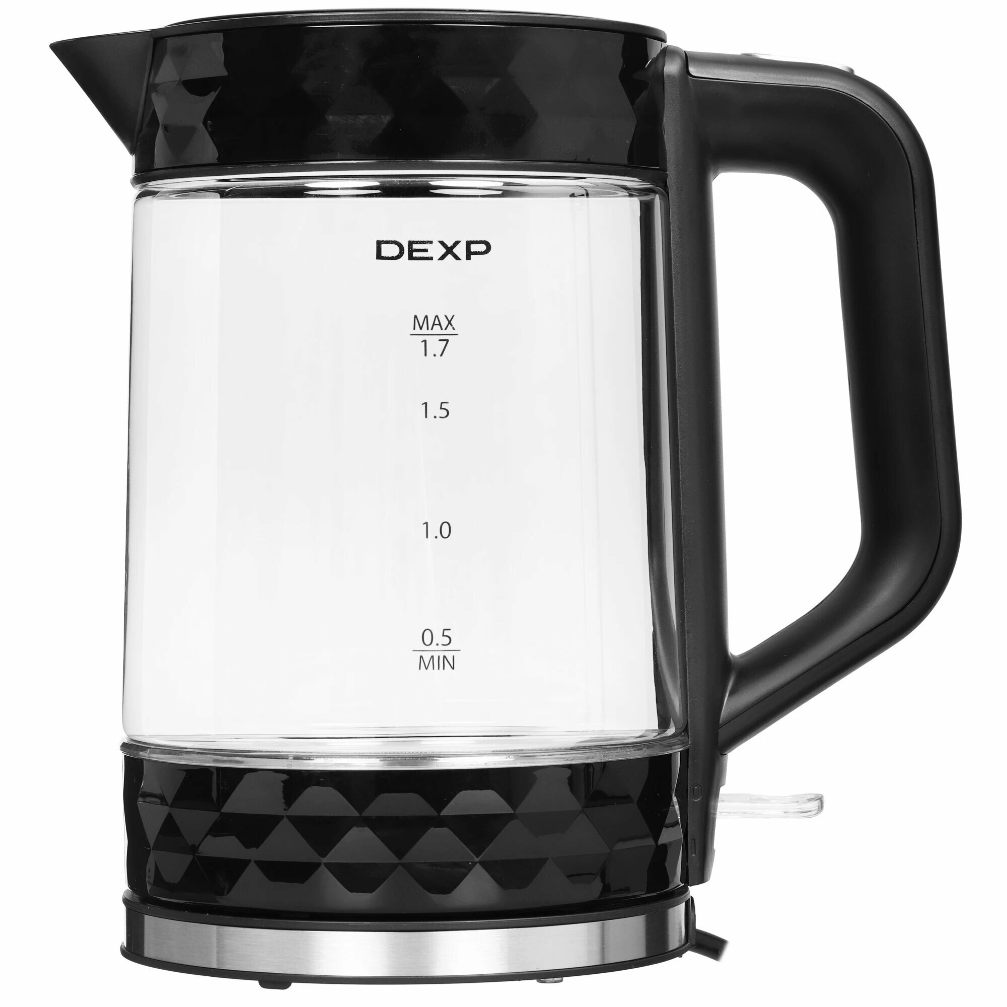 Электрочайник DEXP EK-04GPB, стекло/пластик, черный, 2000Вт, 1700мл
