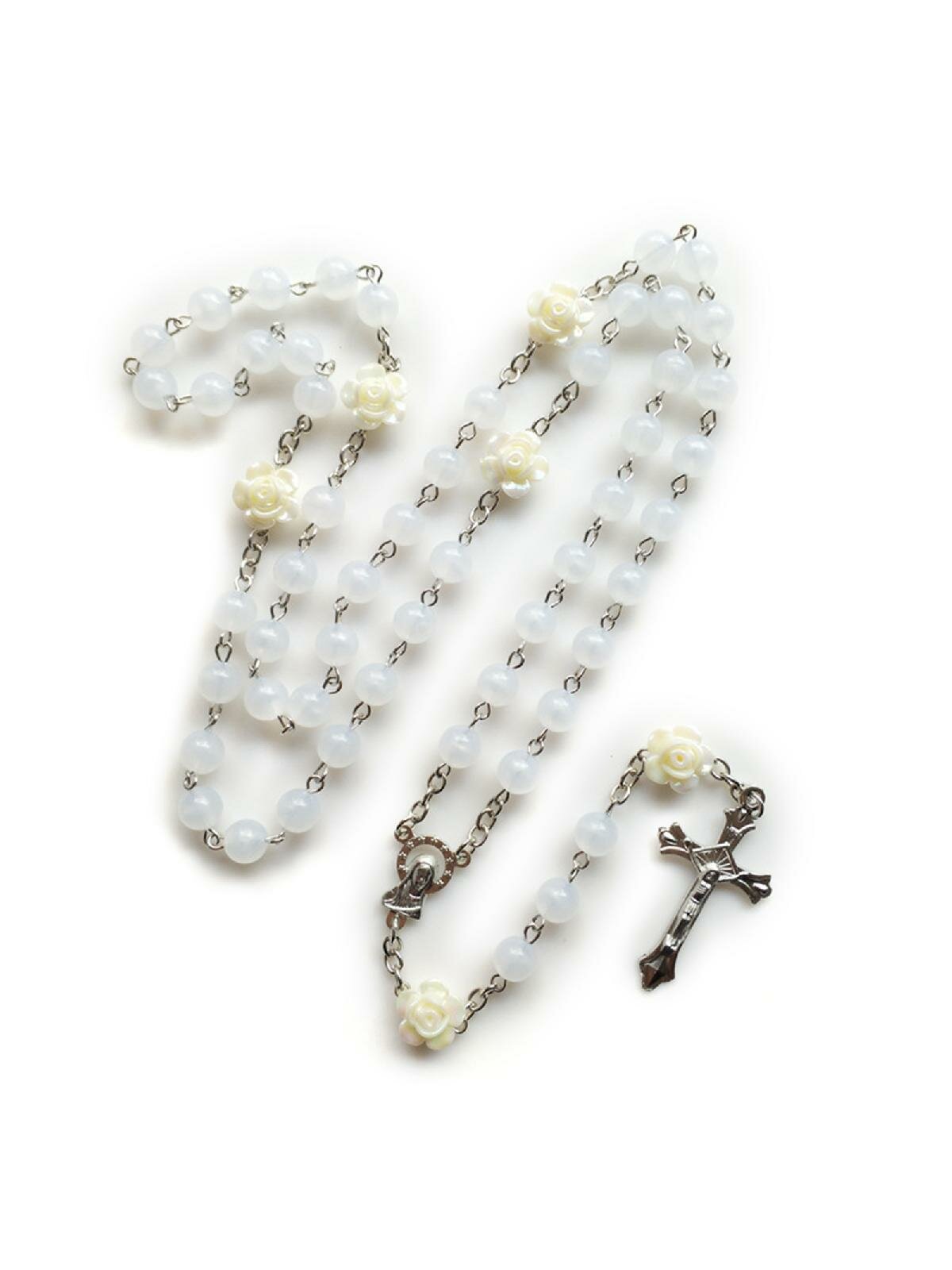 Белые светящиеся Религиозные Четки Крест Богоматери Розария Католические Принадлежности Ожерелье из Четок Wu Rui