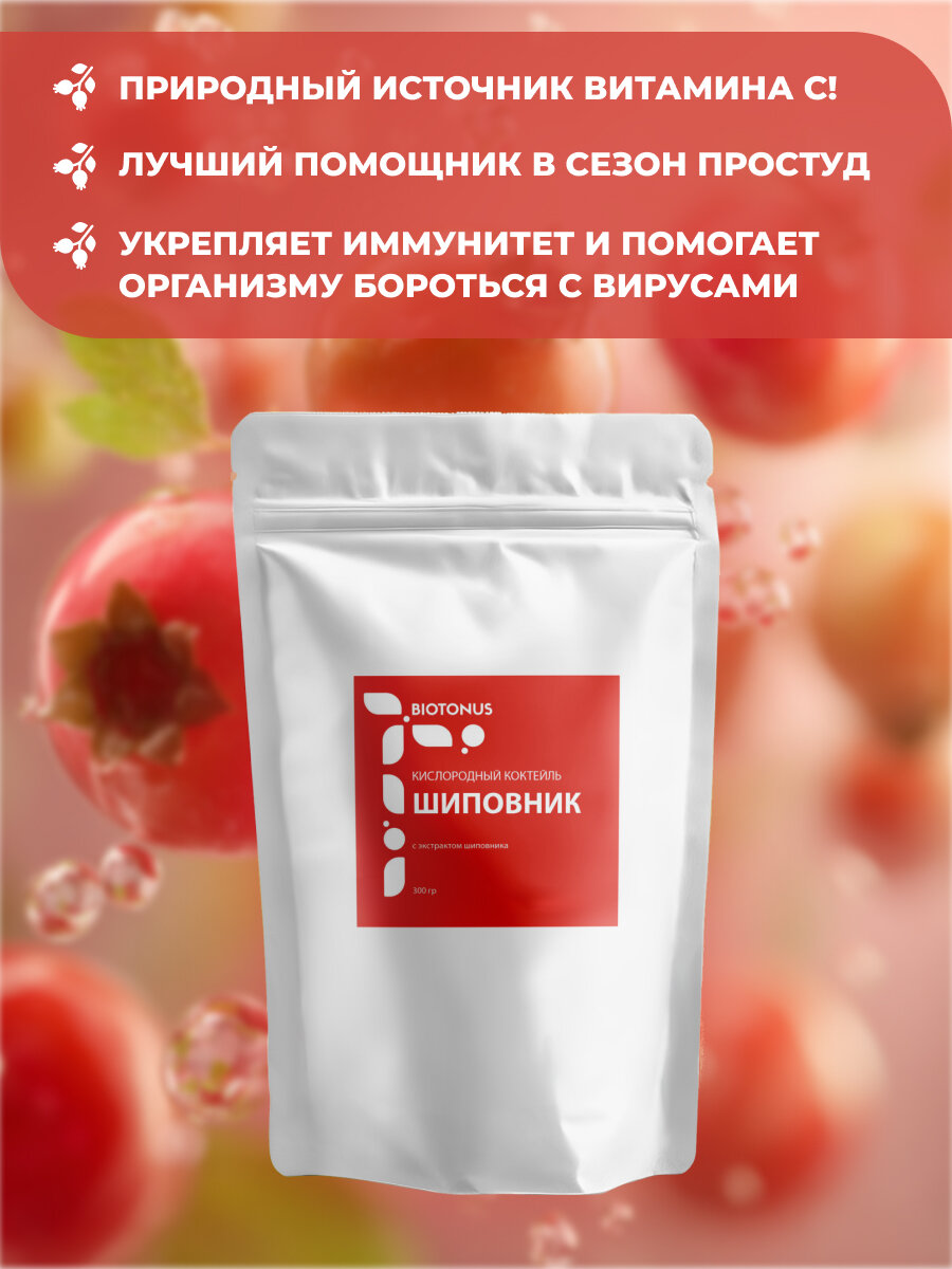 Смесь для кислородных коктейлей "Шиповник" BIOTONUS, без сахара, 300 гр — фото 1