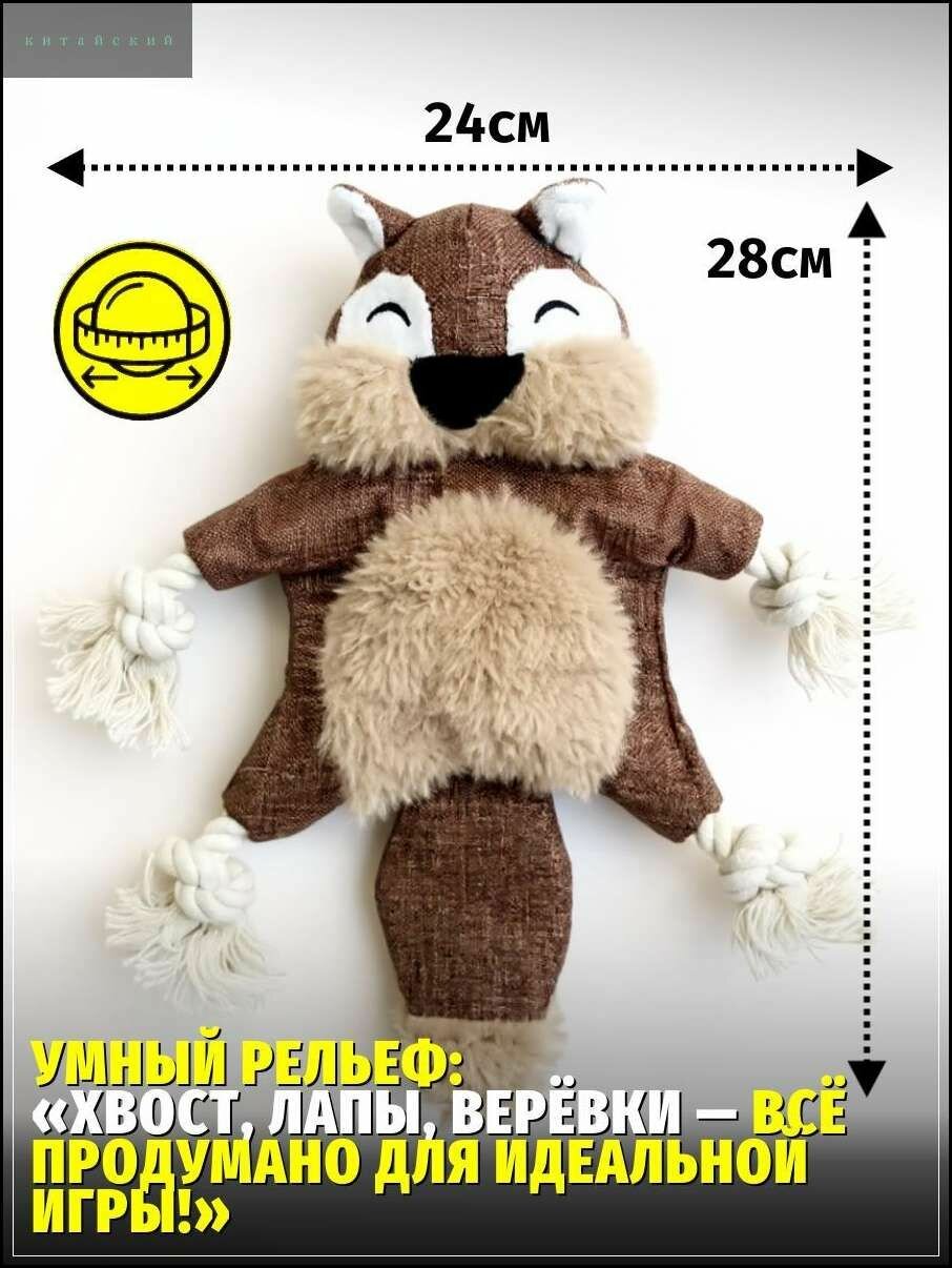 Мягкая, шуршащая игрушка для собак "Белочка&с пищалкой. Интерактивная веревочкой здоровья клыков и десен