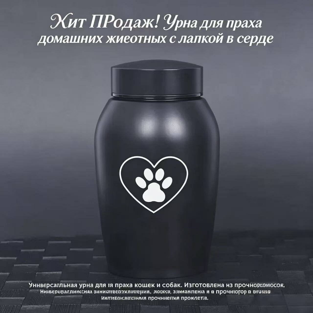 КУрна для праха домашних животных, подходит для кошек и собак, металлическая, черная, 18.5x8.5