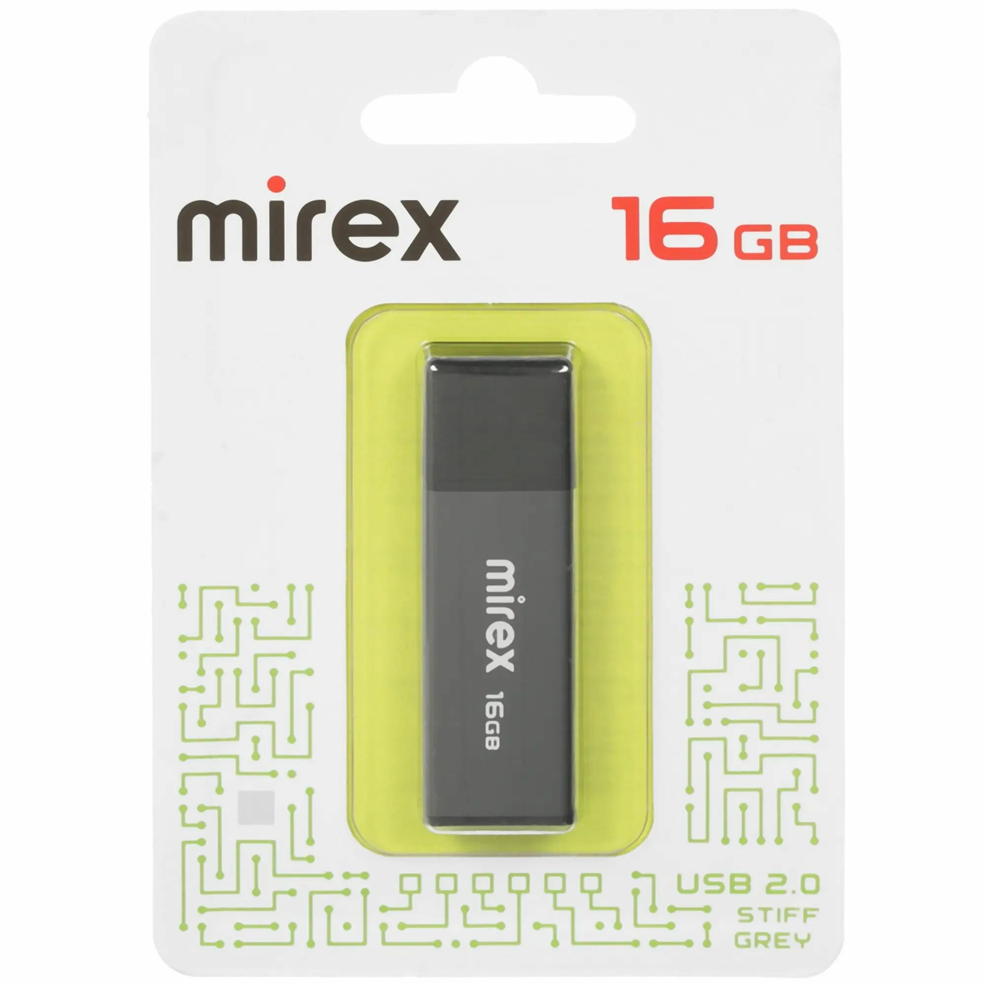 Память USB Flash 16 ГБ MIREX Stiff Gray (13600-FMUSTG16) - USB2.0, USB Type-A, чтение до - 30 МБ/с, запись до - 27 МБ/с