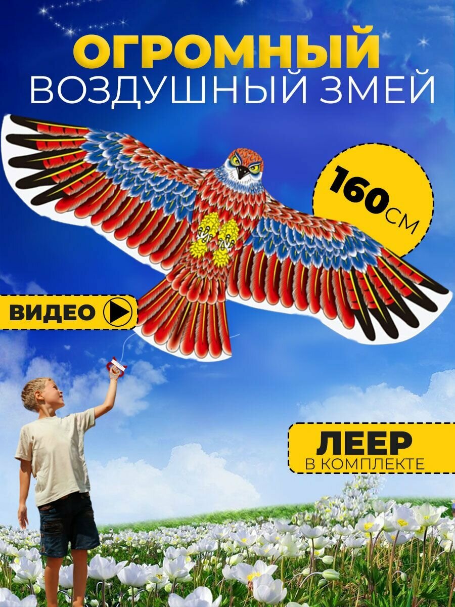 Воздушный змей "Орёл", дельта, текстиль/пластик, 100 м верёвка