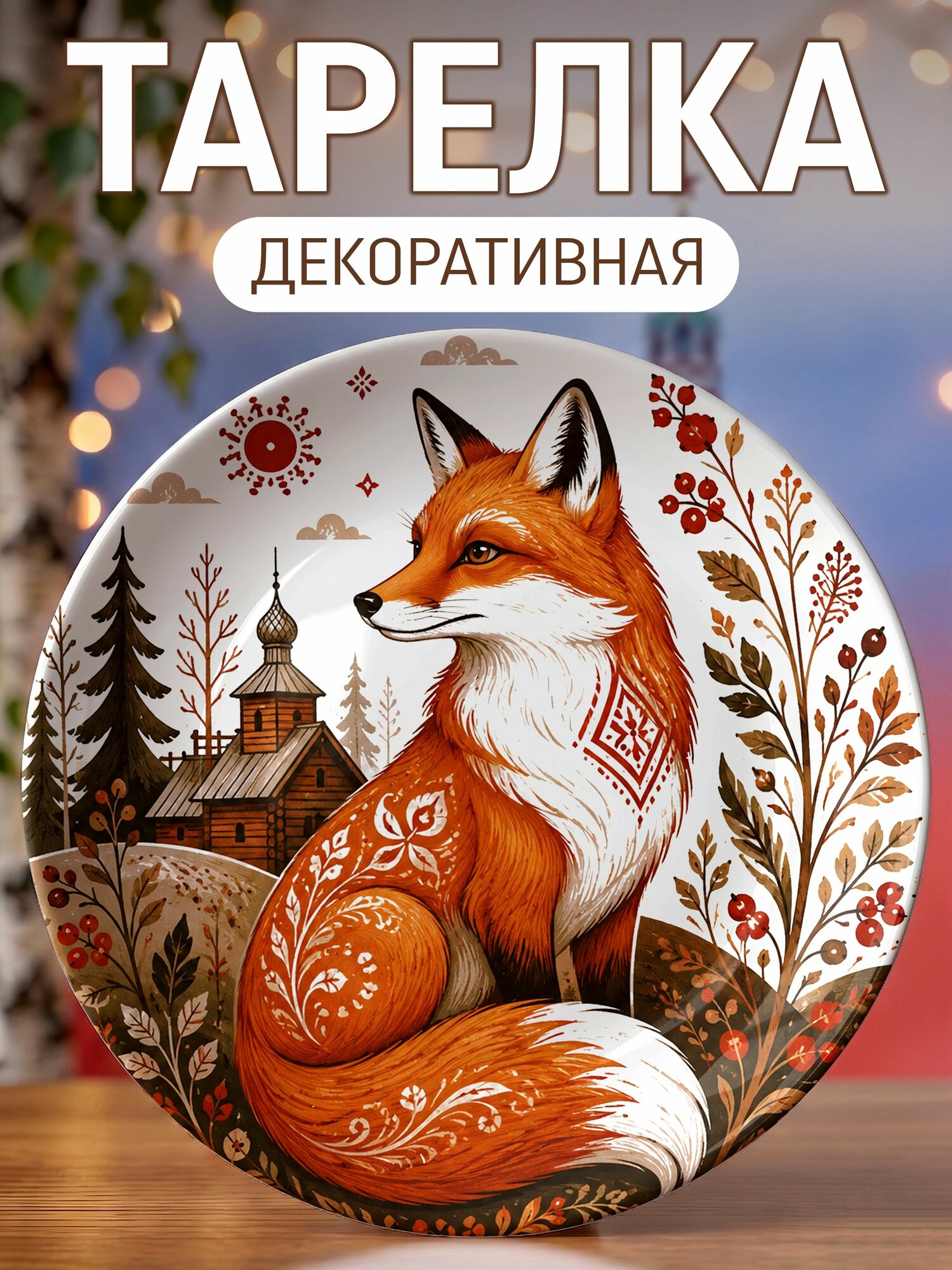 Тарелка декоративная Лиса в русском стиле