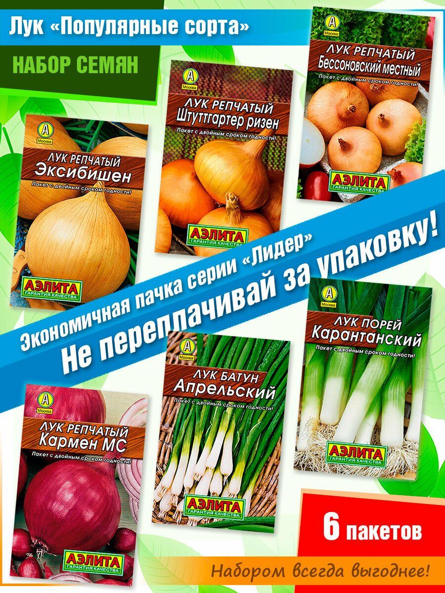 Набор семян лука разного вида от компании Аэлита (6 пакетов)