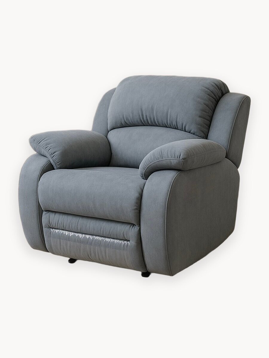 Кресло Реклайнер, с механическим управлением, серое, из велюра