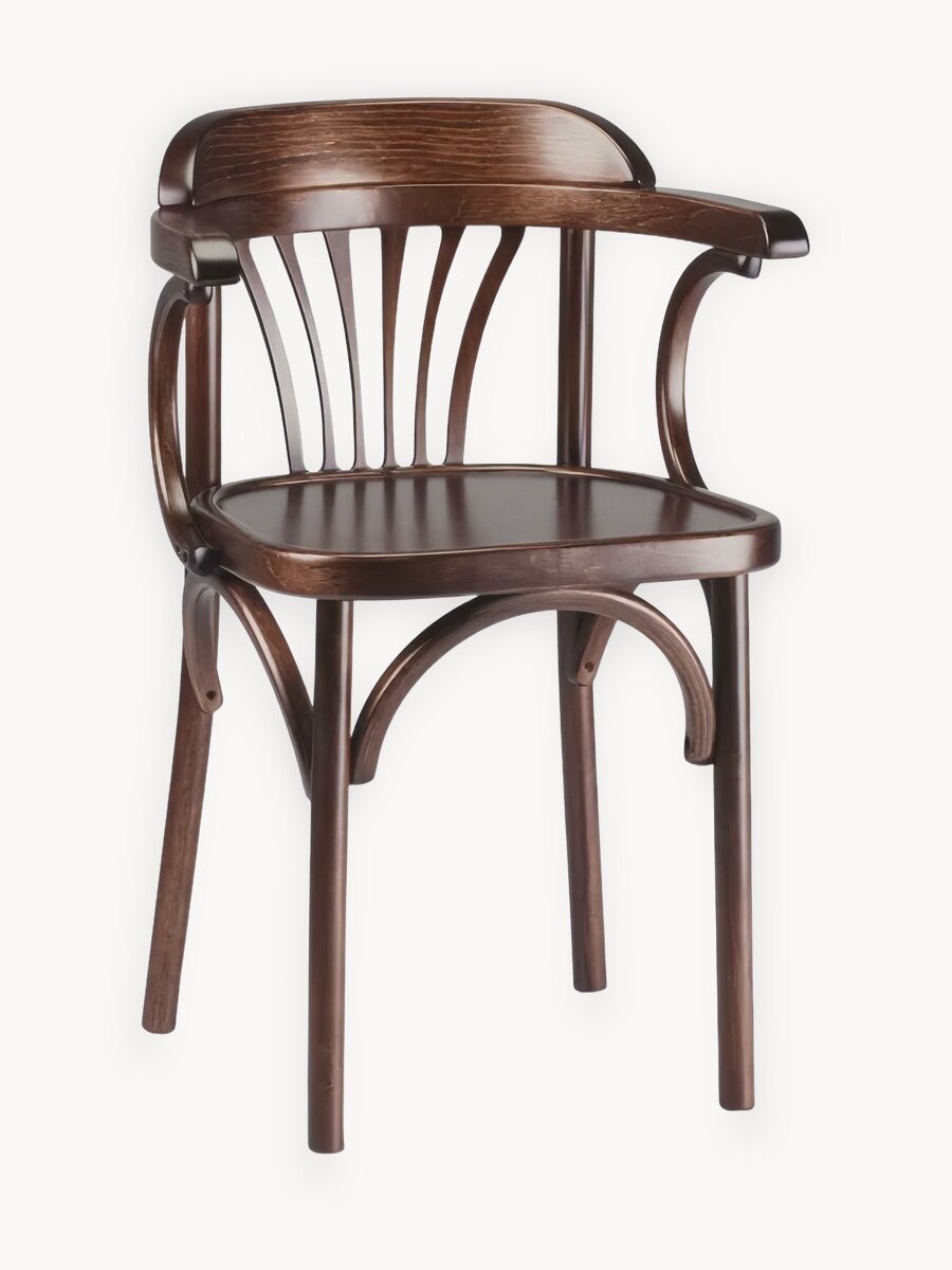 Деревянный стул Венский темный тон с твердым сиденьем с дугами назад