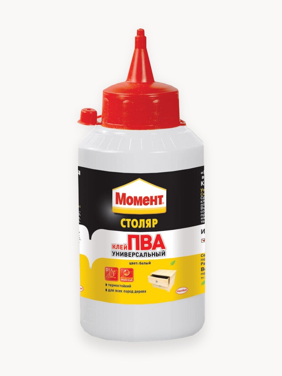 Клей универсальный Момент Столяр ПВА столярный белый 250 г для всех пород дерева, ДСП, мебели, картона