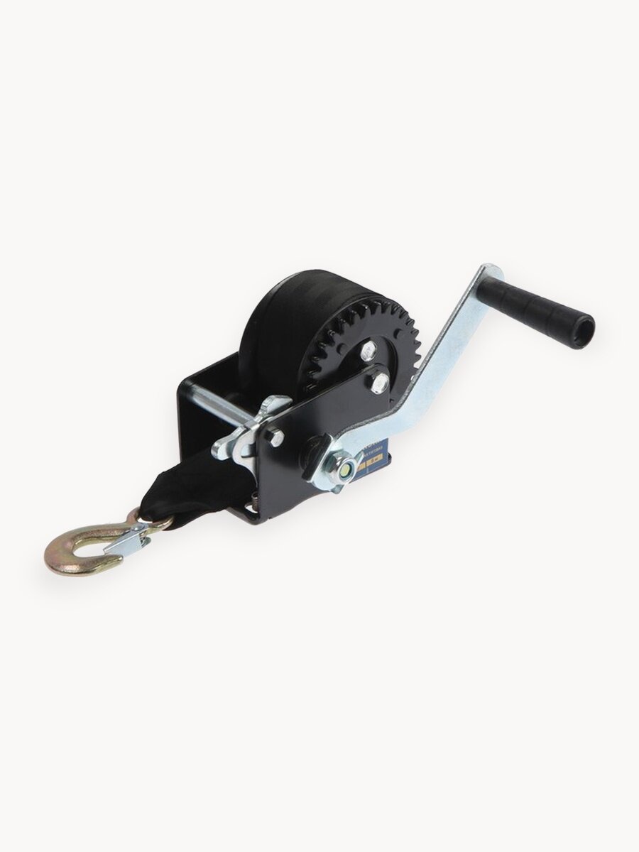 Лебедка ручная барабанная тяговая тундра, 800 кг, трос-ремень 6 метров