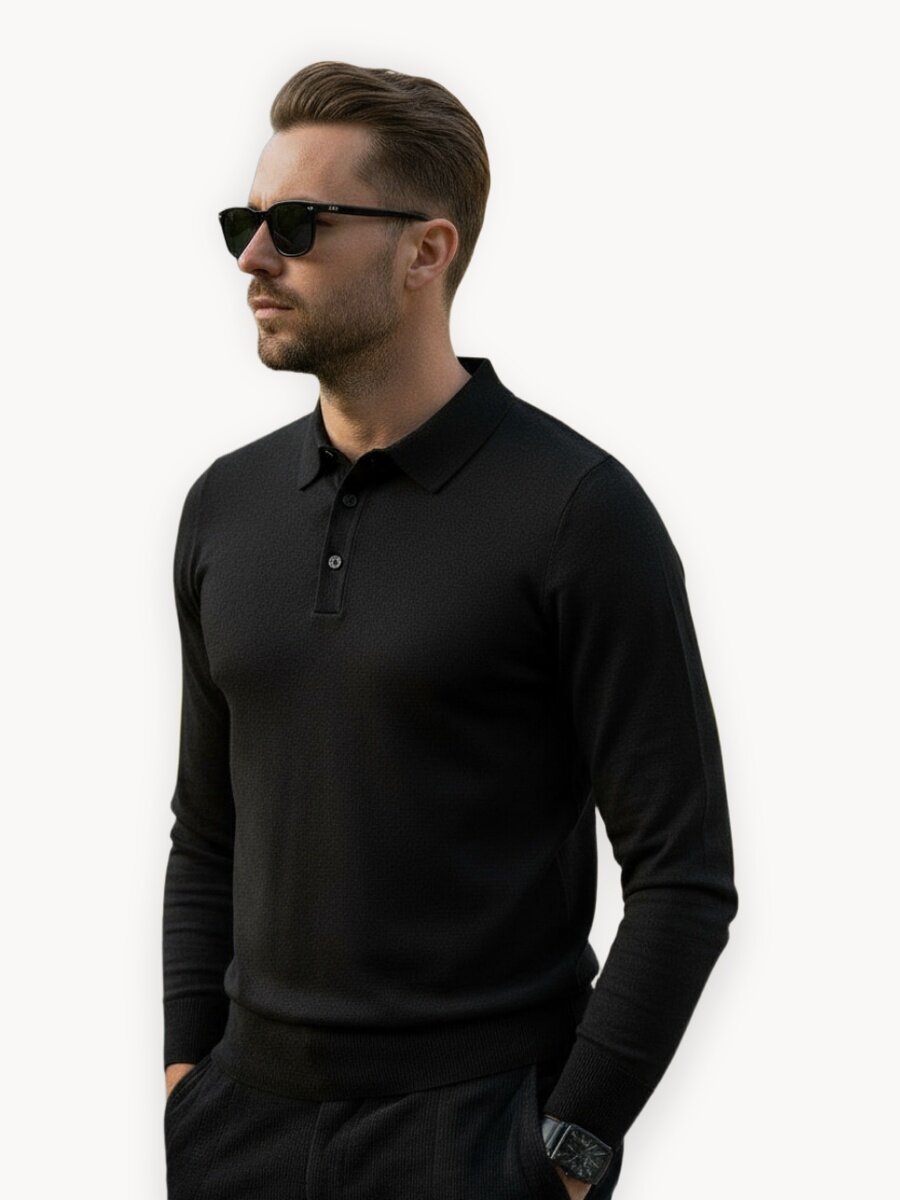 Поло вязаный с длинным рукавом