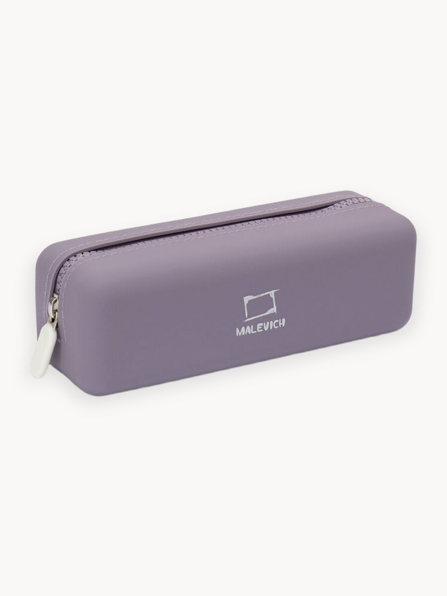 Пенал для школы Малевичъ без наполнения, силиконовый, на молнии, пыльный фиолетовый