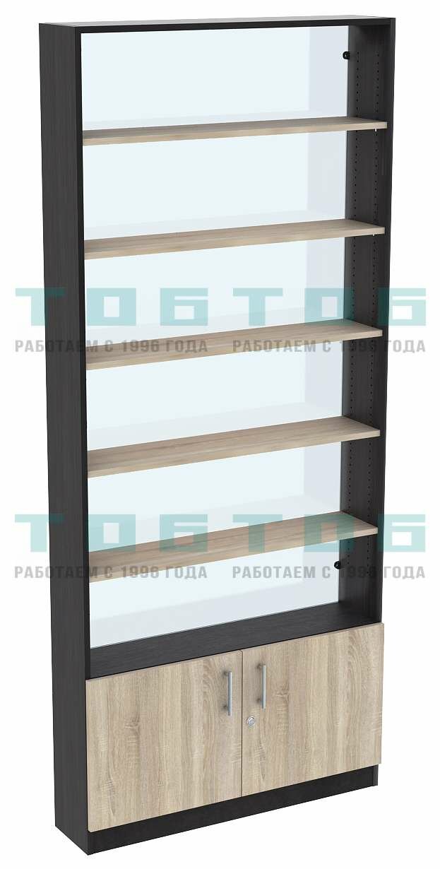 Стеллаж из ДСП с 5-ю полками 200x900 мм серии LEVEL-5 №10-1 (З/C - стекло), Орех