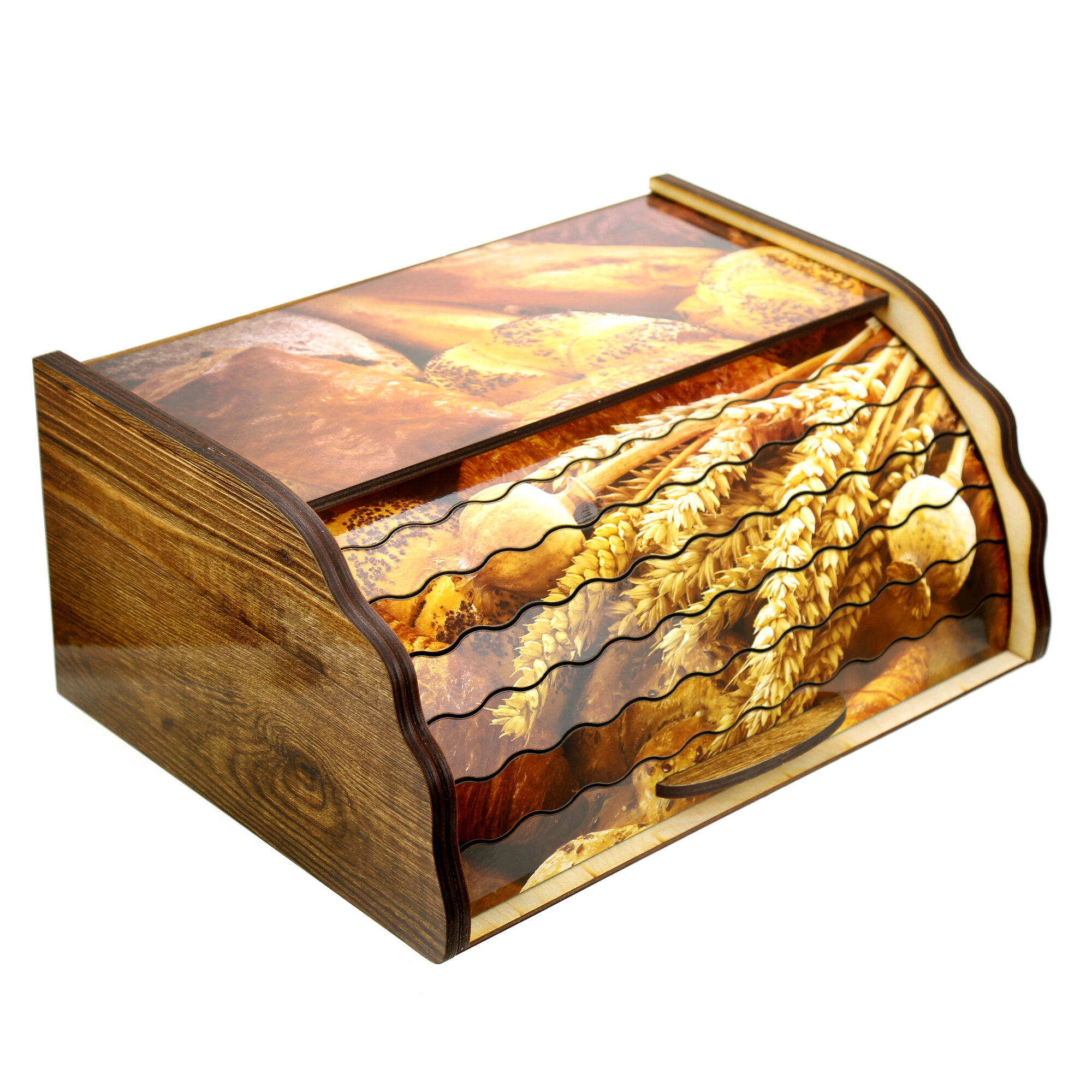 Хлебница деревянная "Булочка" 38х28х17см, сдвижная деревянная крышка