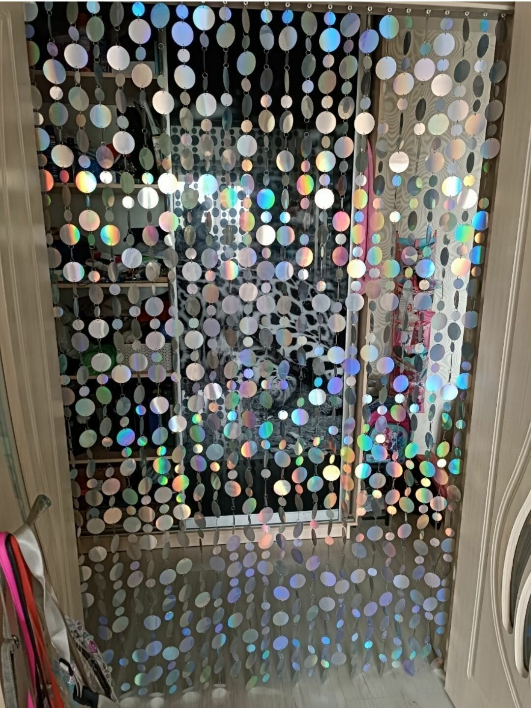 Праздничное украшение дверных штор/гардин, Гирлянда цепочка из пластин пайеток дисков Перламутр,10 штук