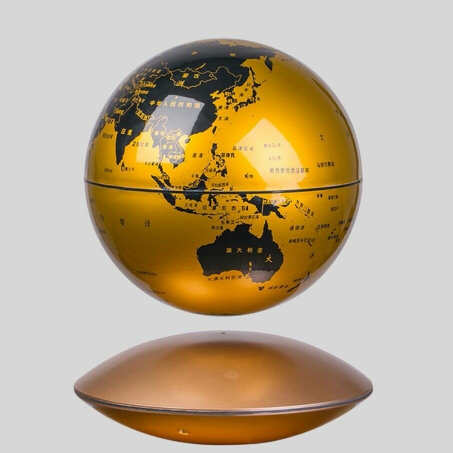 Левитирующий глобус. Основание в виде летающей тарелки с вращением на 360 градусов и разноцветными светодиодными меняющимися огнями, идеальный подарок для детей.