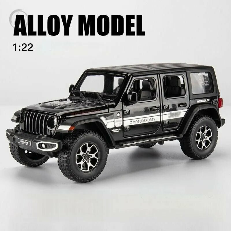 Машинка металлическая в подарочной упаковке Jeep Wrangler Rubicon инерционная модель 1:22 черная, со светом и звуком
