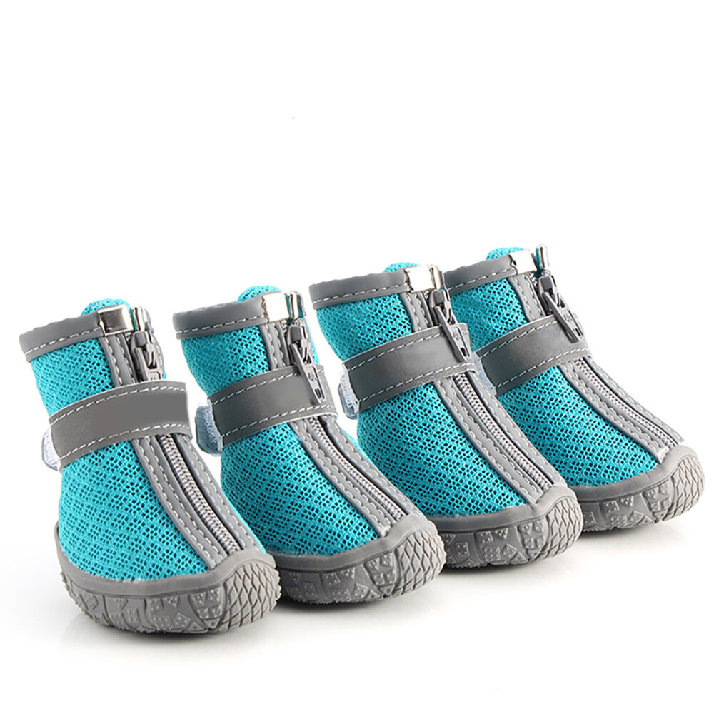 Собачьи ботинки для мелких собак Дыхательные с рефлексивными полосами Защитники лапок щенков для улицы Горных походов Скалолазания Прогулок Кампинга Цвета: Кофе, Синий, Красный Размеры: 3#, 4#, 5# Материал: Мешок, TPR В комплект входят 4 штуки