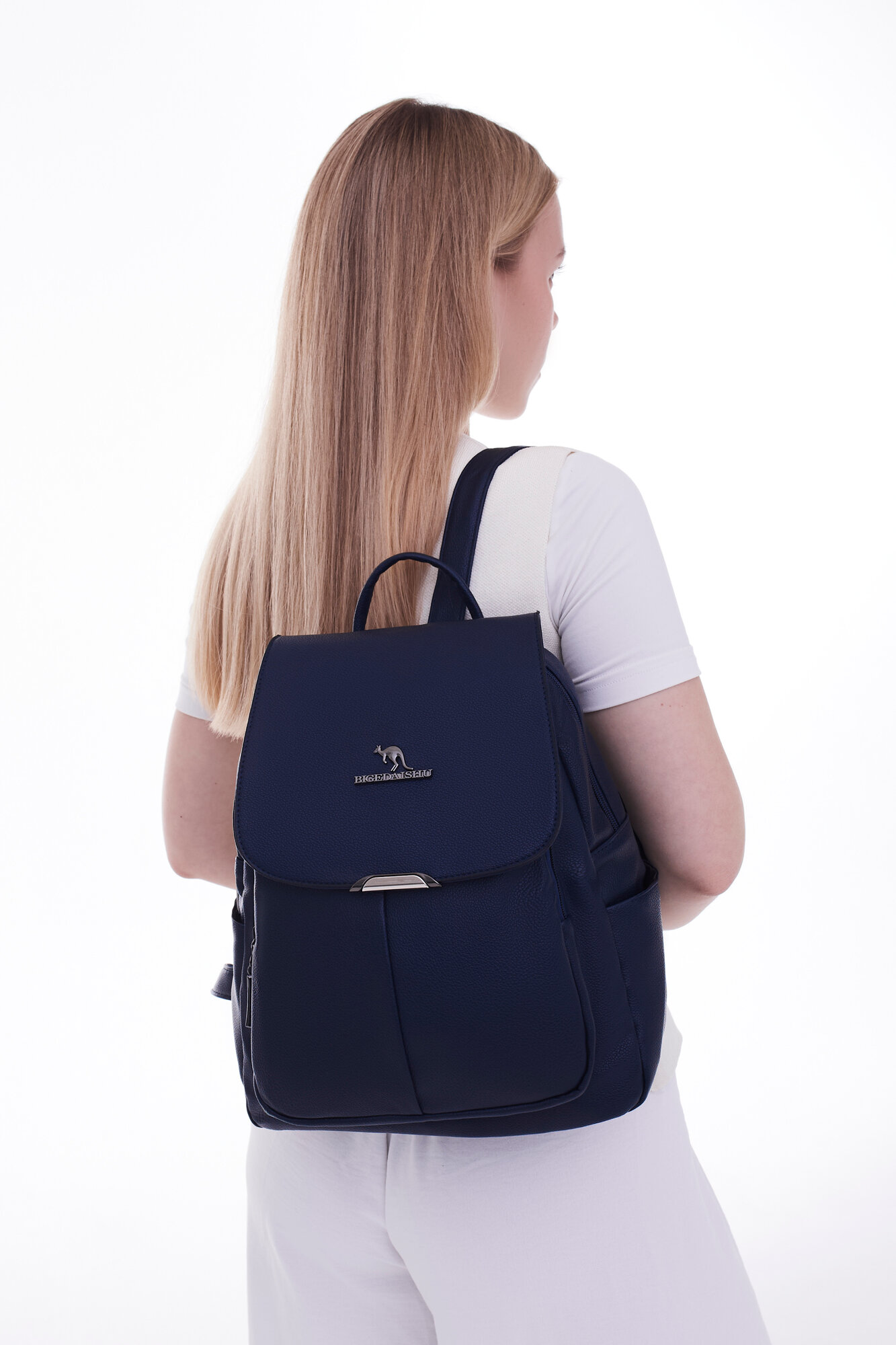 Рюкзак женский кожаный синий