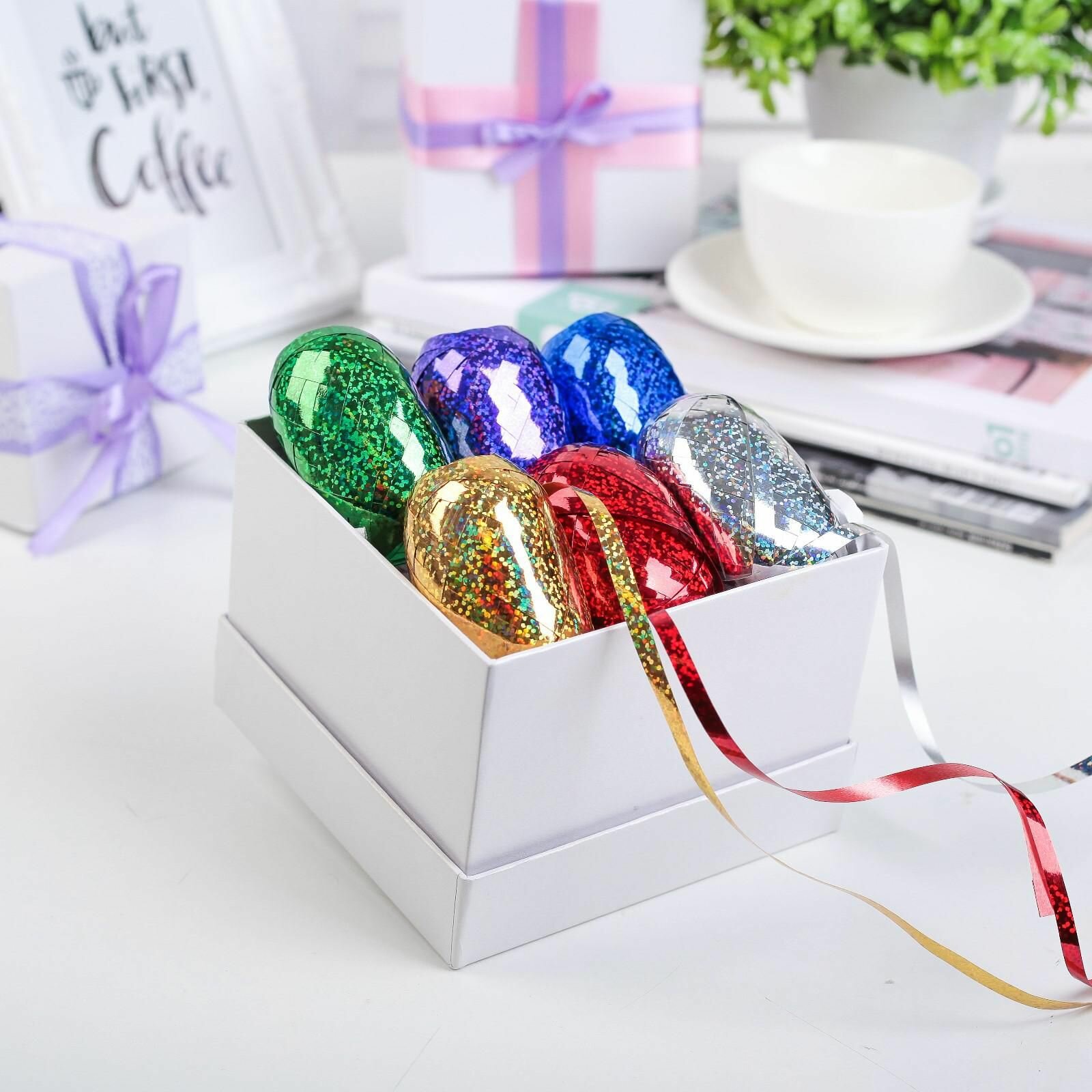 Лента упаковочная голографическая, для воздушных шаров и подарков, ассорти, набор 6 шт, 0.5 см х 10 м, 2 шт