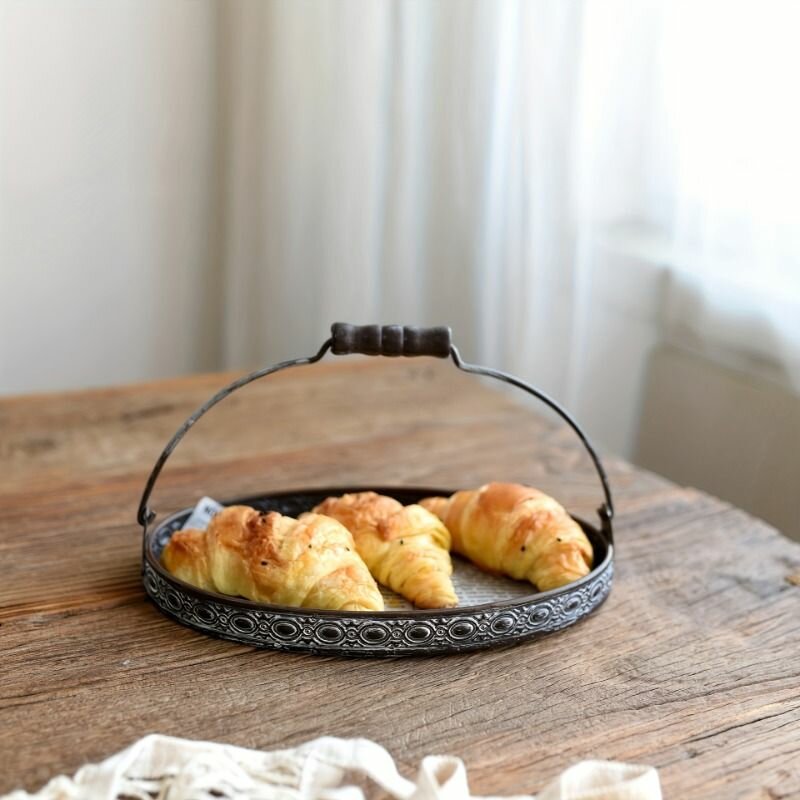 Чугунный поднос с витиеватыми ручками, блюдо для завтрака, закусок и оформления праздничного стола
