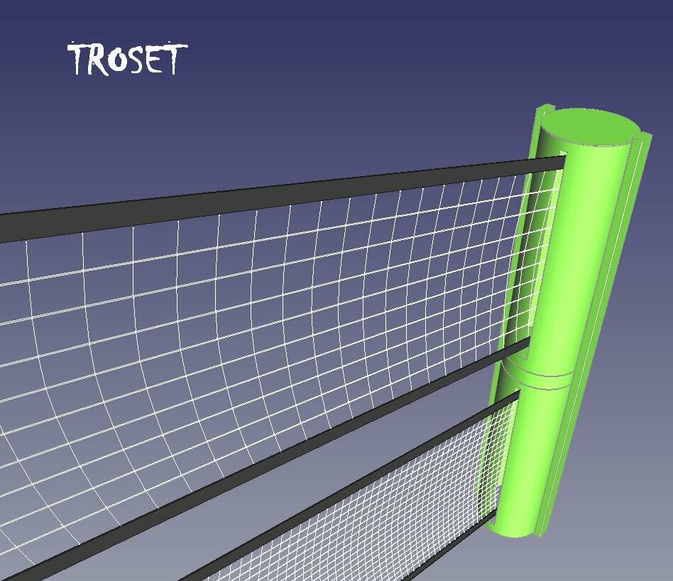 Стойки универсальные для волейбола и большого тенниса с сеткой TROSET 001 уличные с системой натяжения бетонируемые