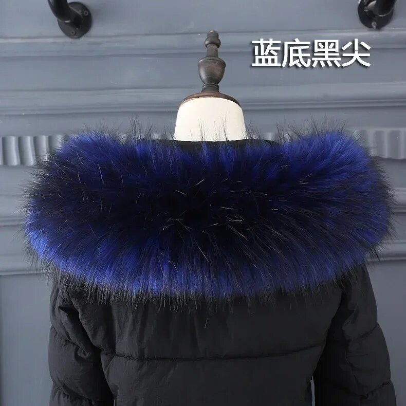 2025 Женщины фальшивый мех воротник пушистый роскошный зимний теплый шарф мужчины детские куртки капюшон мех отделка полосы 75 см ракун мех обернуть шаль