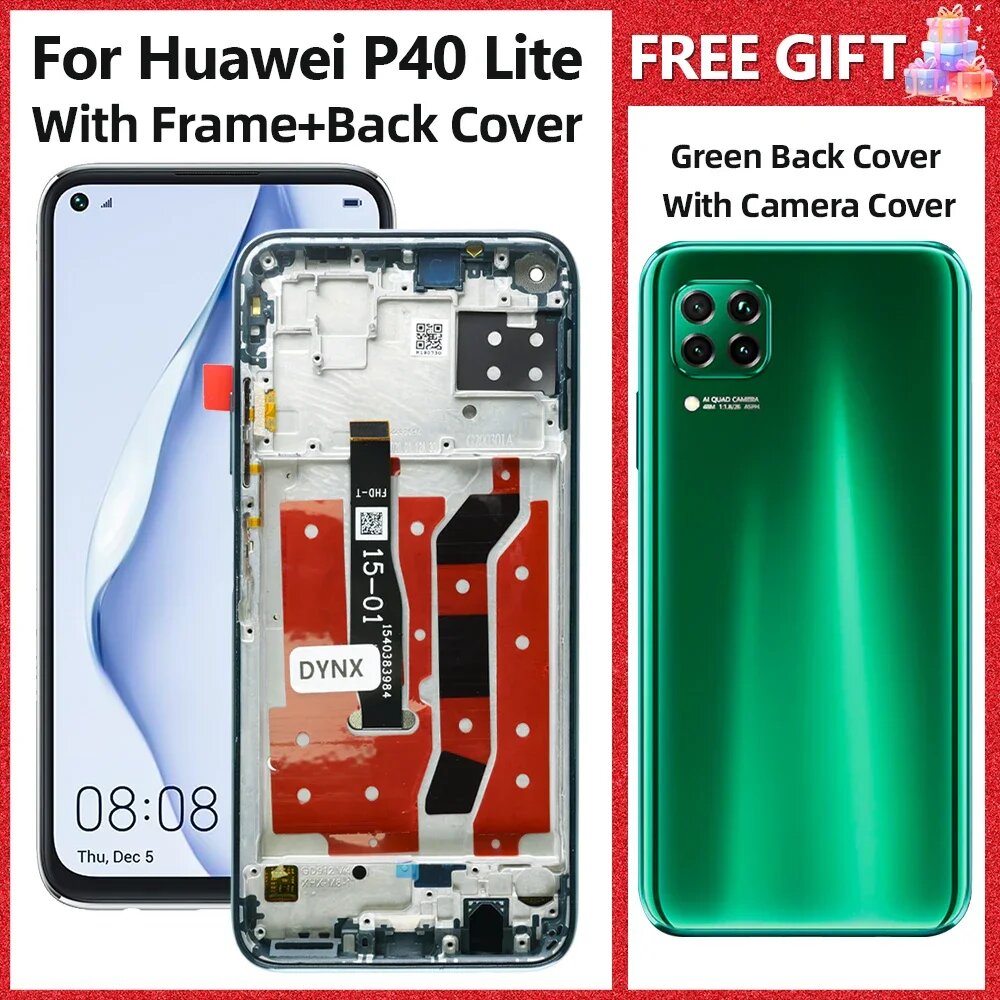 100% протестированный 6,4-дюймовый сменный дисплей с рамкой для Huawei P40 Lite, ЖК-дисплей с цифровым преобразователем сенсорного экрана в сборе для Nova 7i JNY-LX2 LCD Green Kit