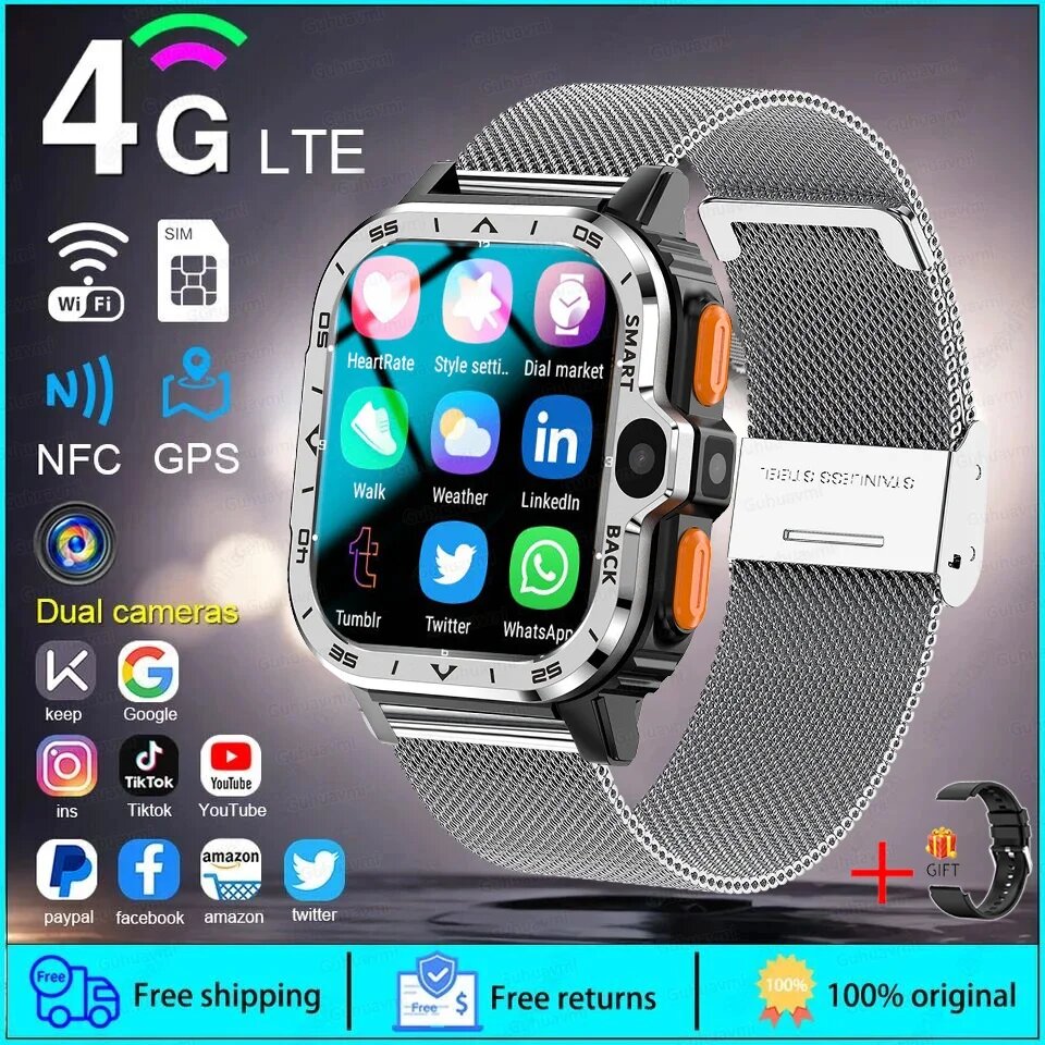 PGD SmartWatch 4G LTE, 64ГБ, серебристый ремешок