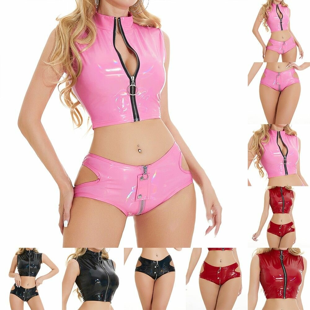 OZ-WYNR-Женское эластичное яркое женское белье из искусственной кожи с молнией, глянцевые блестящие колготки из лакированной кожи