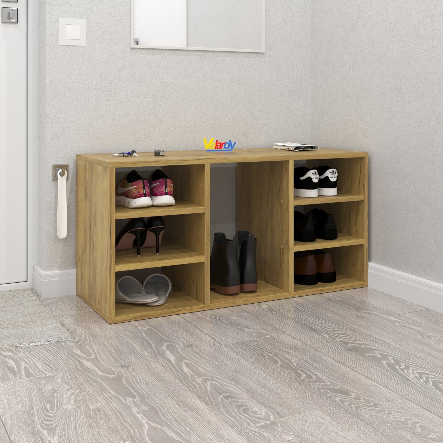 Обувница, этажерка для обуви, дуб крафт золотой