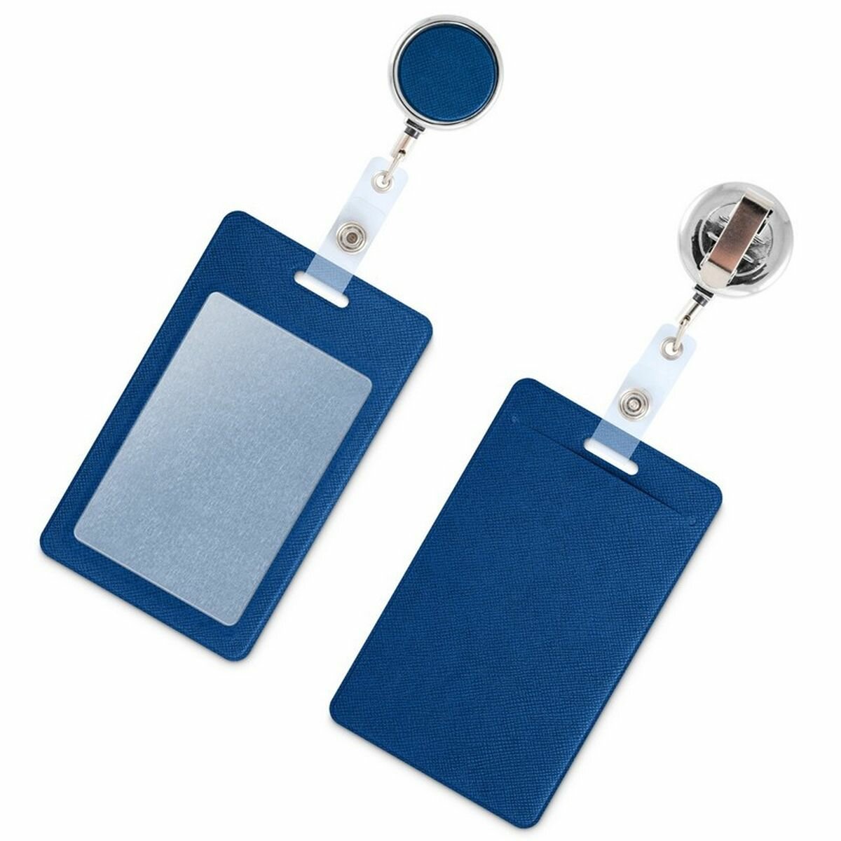 Бейдж вертикальный, 104x63мм, синий, держатель-рулетка, 1шт.