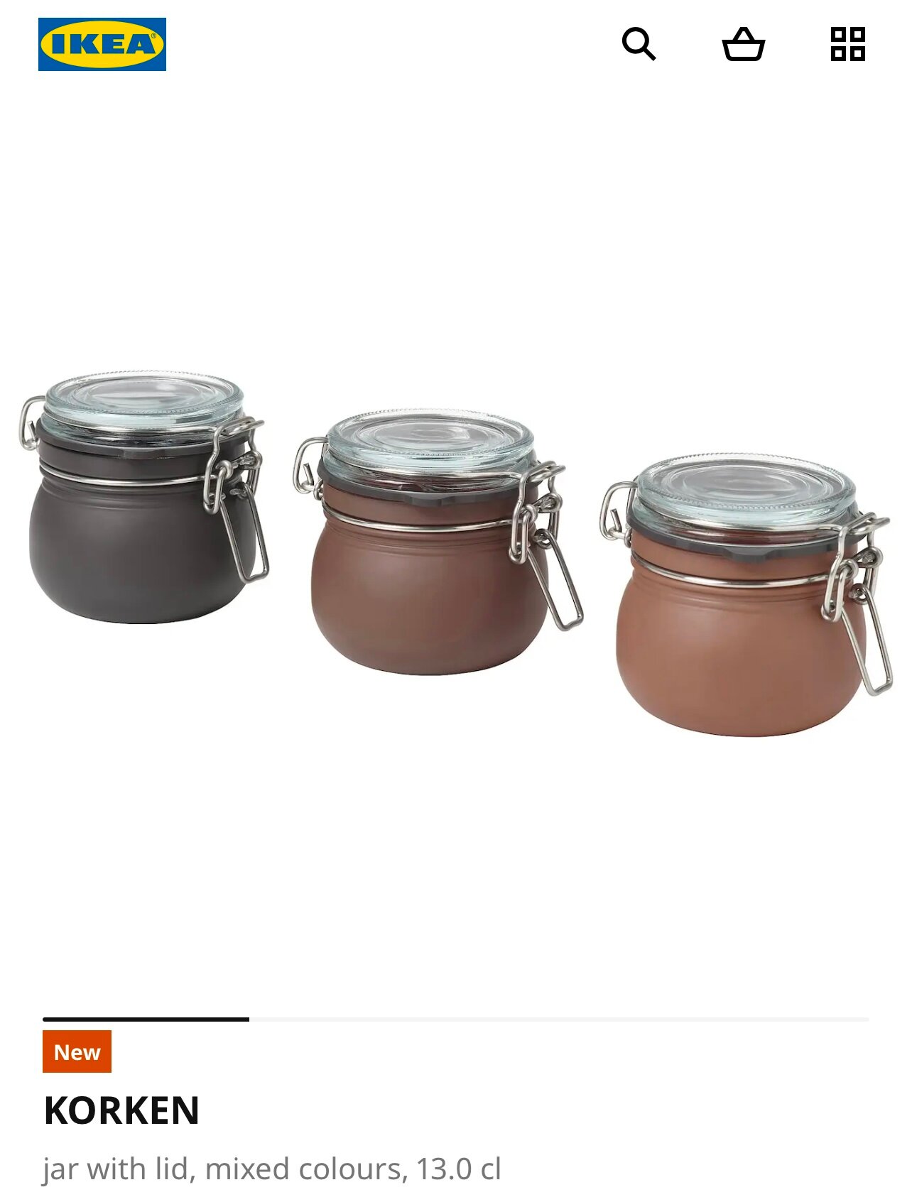 Банка с крышкой IKEA KORKEN, смешанные цвета, 130 мл, набор 3 шт