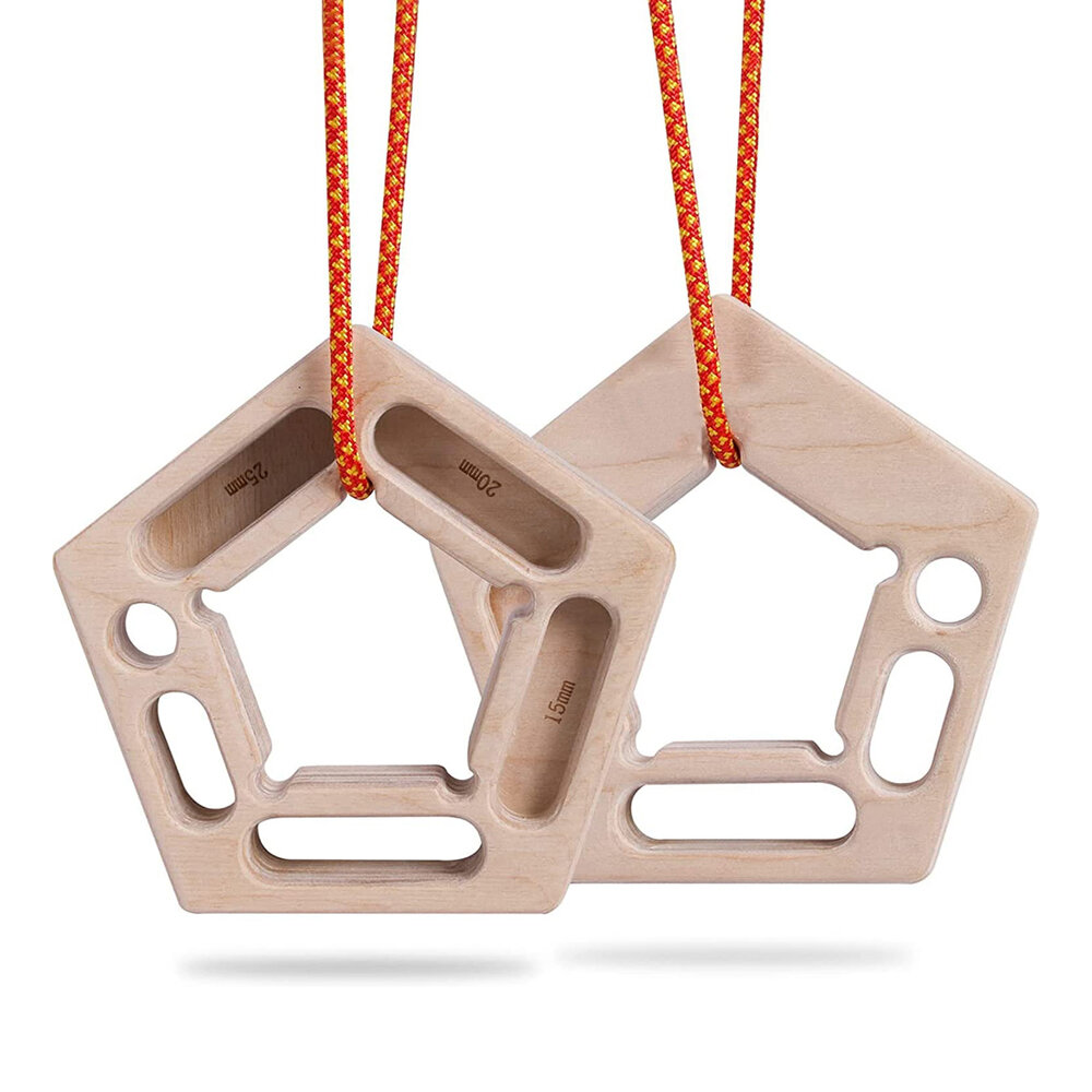 Климбинг Hangboard Деревянный Fingerboard Тренажер для Руки Пятиугольный Укрепитель Запястья Предплечья Доска для Подтягиваний для Дома Климбинг Гимн, Цвет Деревянный, Материал Березовый Пlywood, Максимальная Грузоподъемность 300 кг (Каждая), Размер