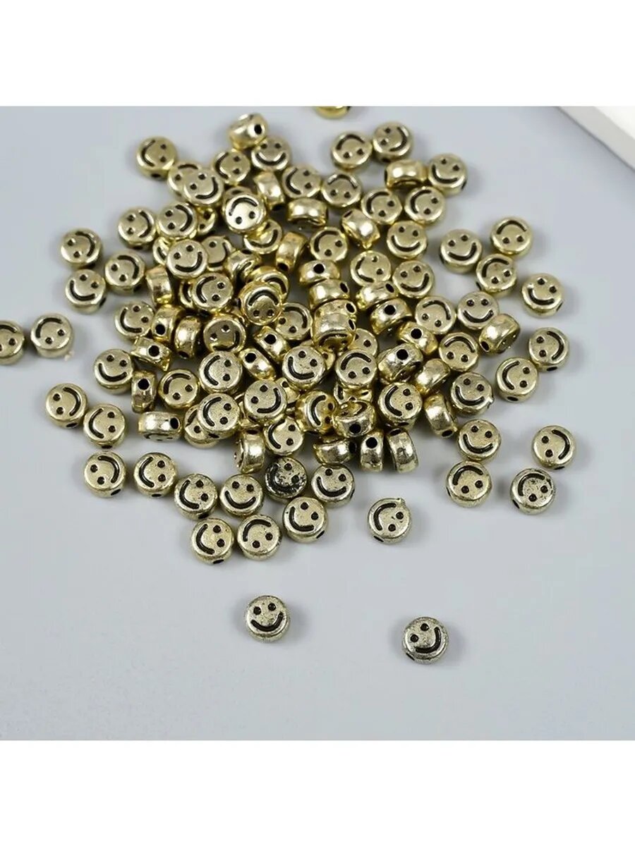 Бусины для творчества пластик "Смайлик. Плоский" золото набо