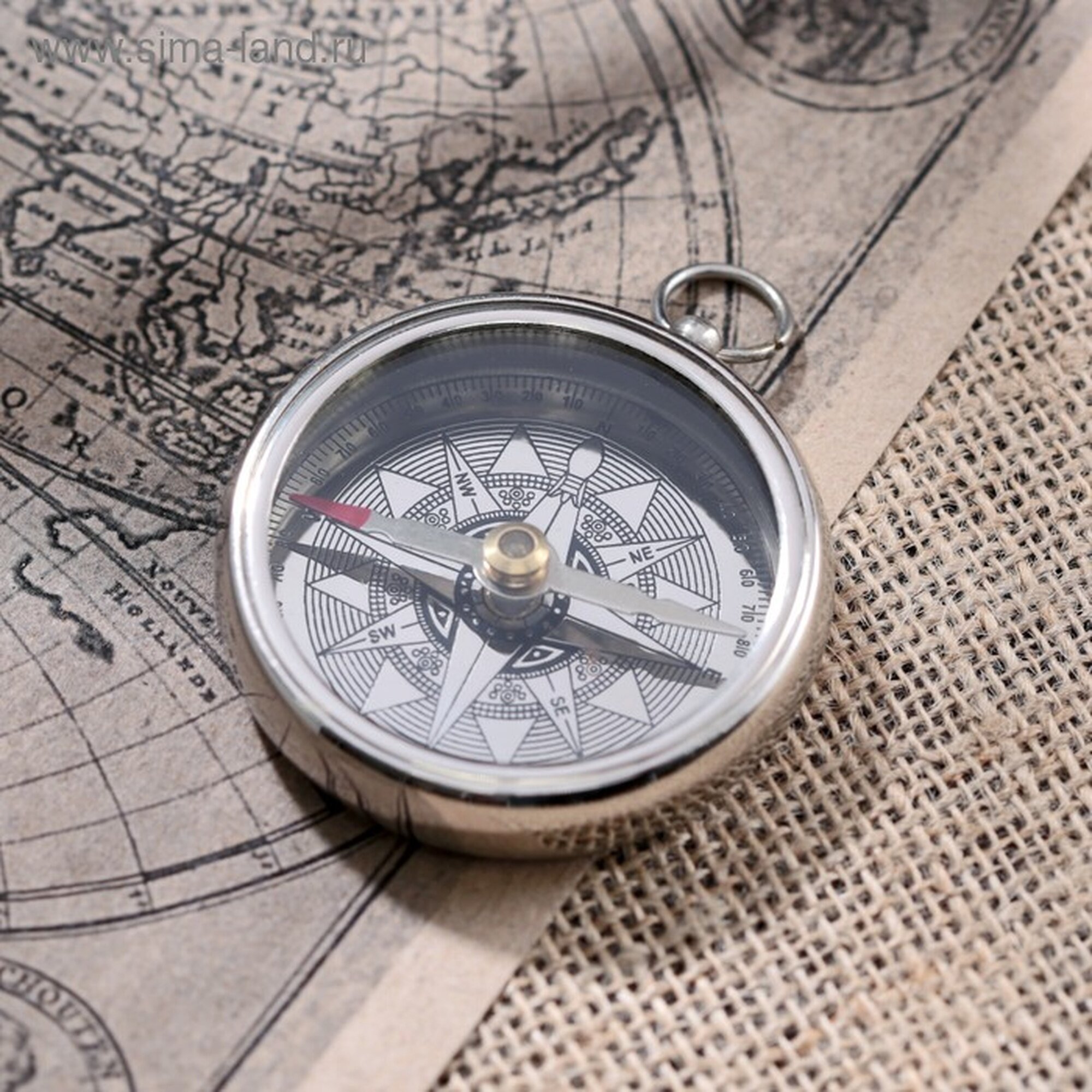 Компас Сима-ленд "Классика", латунь, в чехле, магнитный, 7,5x7x3 см